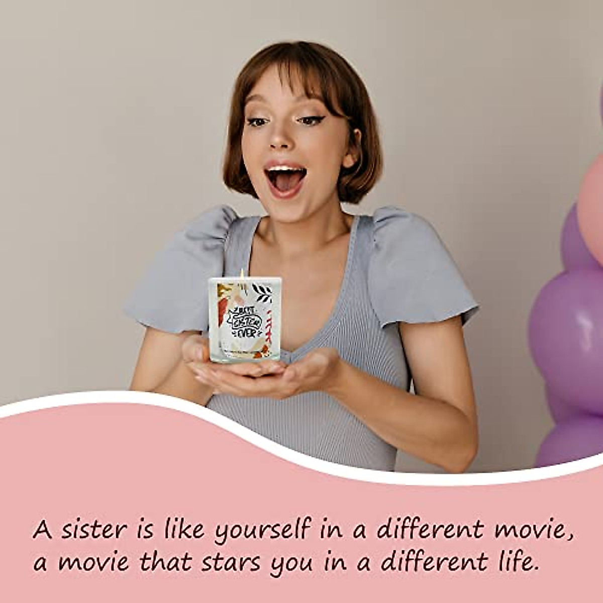 Happy Birthday Sister Scented Candle for Christmas- I Love You Sister Candle for Sister, BFF, Funny Sister in Law Birthday Gifts, 10 Oz (Lavender Vanilla - V2)