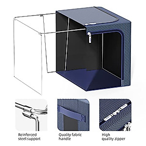 2 Pack Foldable Storage Box Oxford Fabric Clothes Container Organizer with Handle and Large Clear Window Stackable Large Capacity Storage Bins Boxes for Toys , Bedding , Books (100L, Blue)