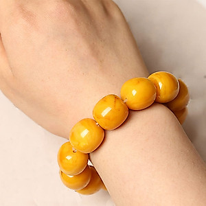 DHJY Natural Amber Chicken Oil Yellow Beeswax Bracelet Original Stone Single Circle Bead Bracelet Jadeware Jewelry Unisex,18mmX18