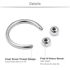 SCERRING 6 Pairs 16G Stainless Steel Horseshoe Septum Ring Nose Rings Hoop Helix Daith Cartilage Tragus Earrings Lip Body Piercing Jewelry Opal 8mm Silver