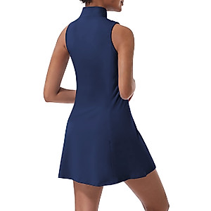 Tennis Dress for Women, Tennis Golf Dresses with Built in Shorts and Pockets for Sleeveless Workout Athletic Dresses Dark Blue