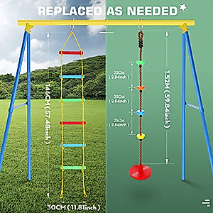 Plohee 550lbs 4 in 1 Swing Sets for Backyard - Heavy-Duty Metal Playset for Kids, Waterproof with 2 Adjustable Swings Climbing Rope Swing Climbing Ladder (Yellow)