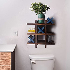 Tic-Tac-Toe Toilet Paper Holder Stand, Pine Wood Toilet Paper Tic-Tac-Toe Holder for Bathroom, Wooden Toilet Paper Organizer for Wall Mounted or Freestanding Bathroom Tissue Roll Storage Organizer