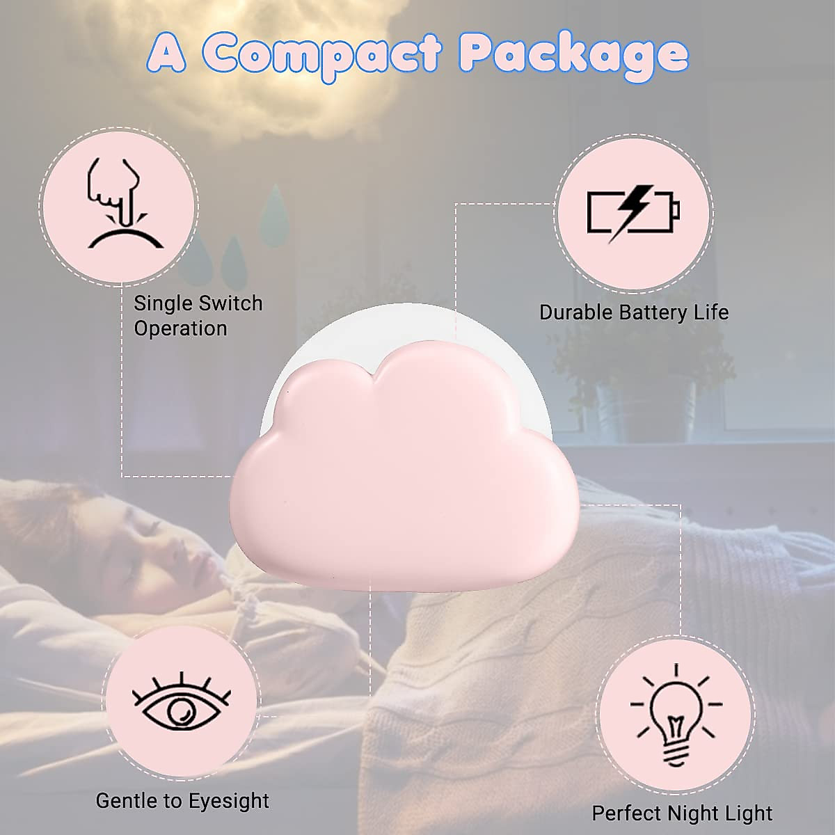 EYDIS Baby 's Night Light LED Cloud Night Lamp Bedroom for Baby Breastfeeding Night Light Adult Rechargeable Nomad Torch with 4 Intensities, Gift Idea for Women Birth Girl Mom (Pink)