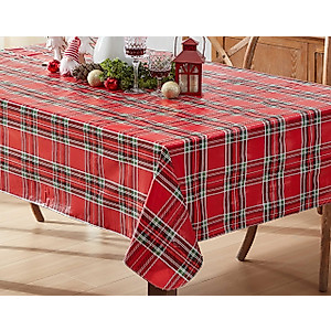 Newbridge Hamilton Red and Black Tartan Plaid Christmas Vinyl Flannel Backed Tablecloth, Traditional Xmas Holiday Plaid Vinyl Tablecloth with Flannel Backing, 60 Inch x 120 Inch Oblong/Rectangle