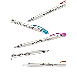 Express Pencils Custom Pens with Stylus - The Pearl - Personalized Metallic Printed Name Pens with Black Ink - Imprinted with Logo or Message - Great Gift Ideas - FREE PERSONALIZATION 12 pack (Silver)