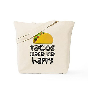 CafePress Tacos Make Me Happy Tote Bag Natural Canvas Tote Bag, Reusable Shopping Bag