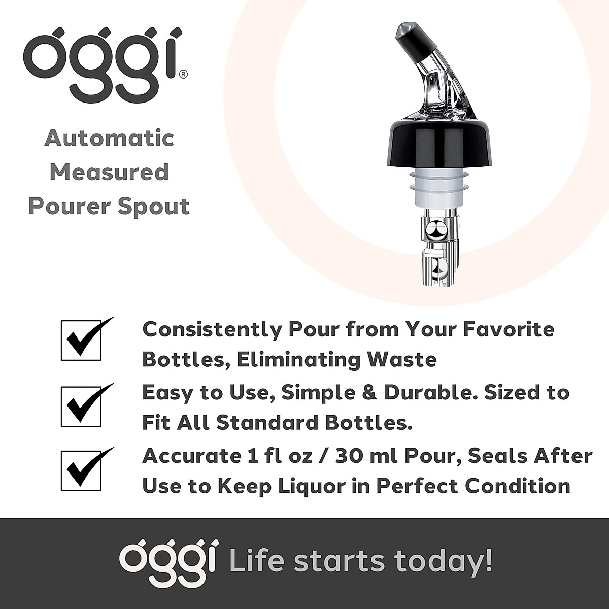 OGGI Automatic Measured Bottle Pourer Spout - Bottle Pourer Liquor Bottle Pourers Bottle Jigger Quick Shot Spirit Measure Pourer, 1 oz/ 30 ml (Clear, Black)