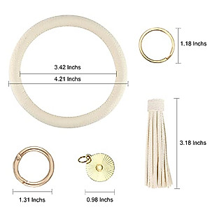 Weixiltc Large Circle Key Ring Leather Tassel Bracelet Holder Keychain Keyring For Women Girl (Beige)