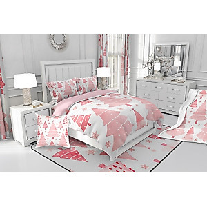 Feelyou Pink Christmas Comforter Set with Sheets Christmas Tree Bed in a Bag for Kids Boys Girls Bedroom Bed Decor Christmas Snowflake 7 Piece Bedding Set King Size Xmas Christmas Bed Set