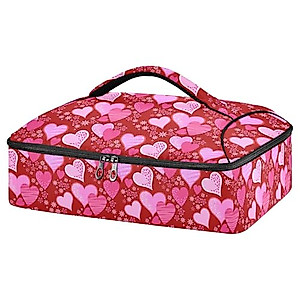 Kcldeci Insulated Thermal Food Carrier Insulated Casserole Carrier for Hot or Cold Food,Red Heart Valentin's Day Insulated Tote Bag for Potluck Cookouts Parties Picnic,Lasagna Lugger