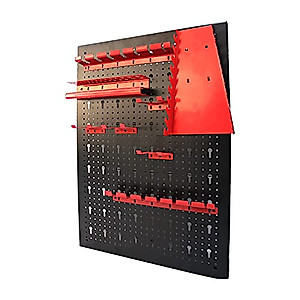 HPDMC Pegboard Wall Organizer 48'' Wide Garage Tool Pegboard Standard Tool Storage Kit - (3) Black Pegboard and Red Accessories