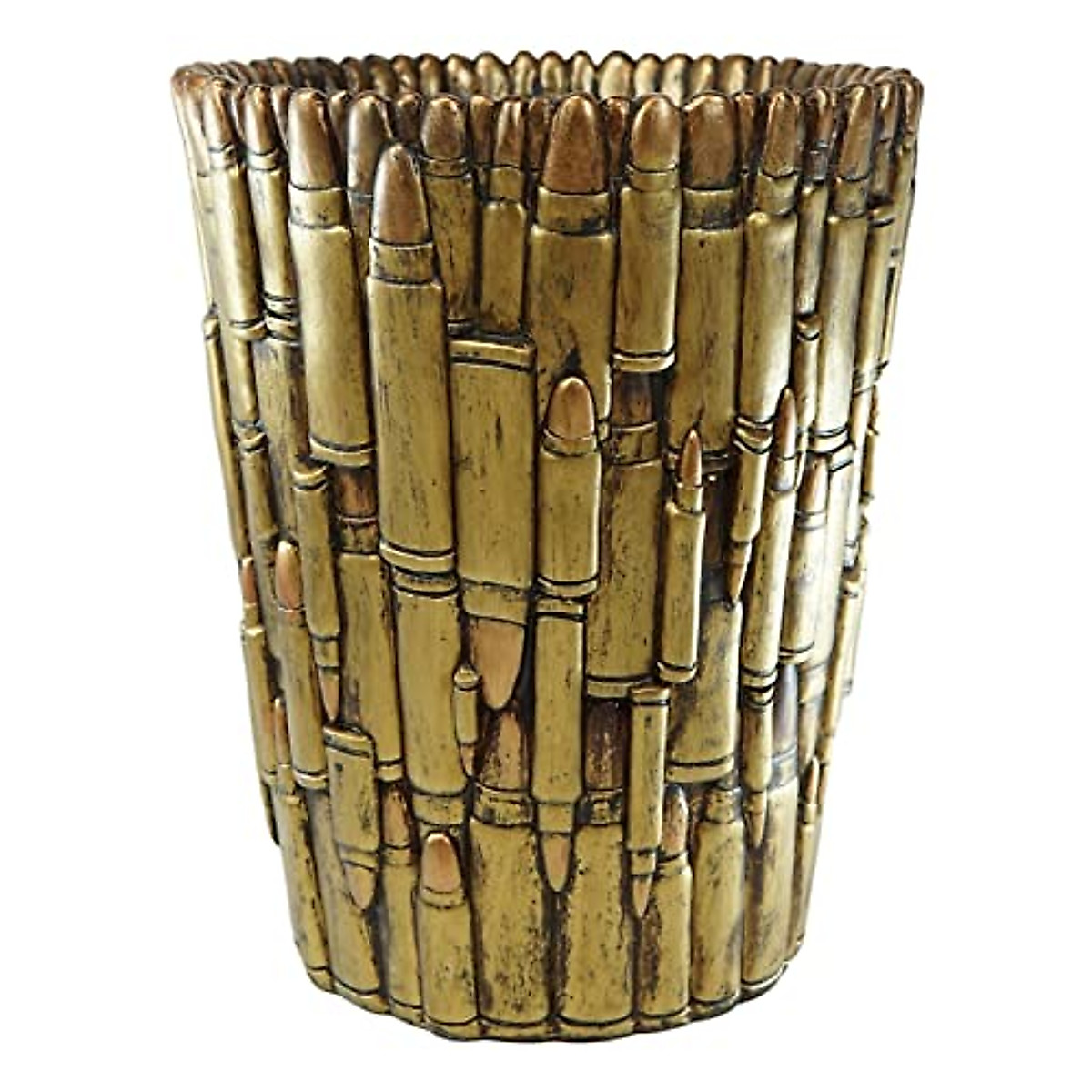 Ebros Gift Rustic Western Military Style Spherical Rifle Ammo Rounds Shells Gold Tone Bullets Bathroom Accessory (Dry Waste Basket Trash Bin)
