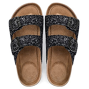 mysoft Womens Slide Sandals Cork Footbed，2 Straps Adjustable Buckle Slip on Sandals with +Comfort Arch Support