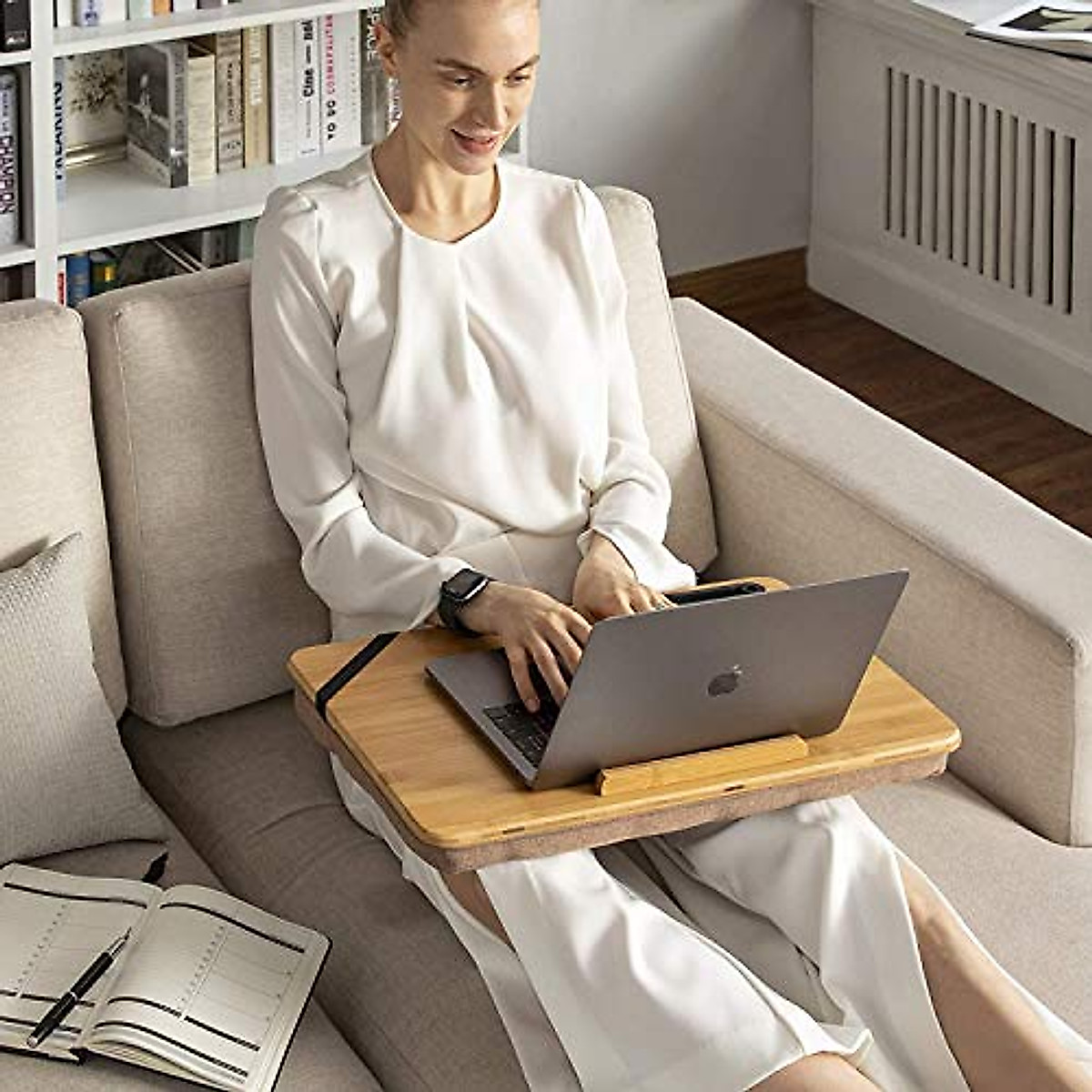 Oversized Lap Desk,wishacc Portable Bamboo Lap Desk Tray for Home Office (Fits up to 17.3” Laptop)