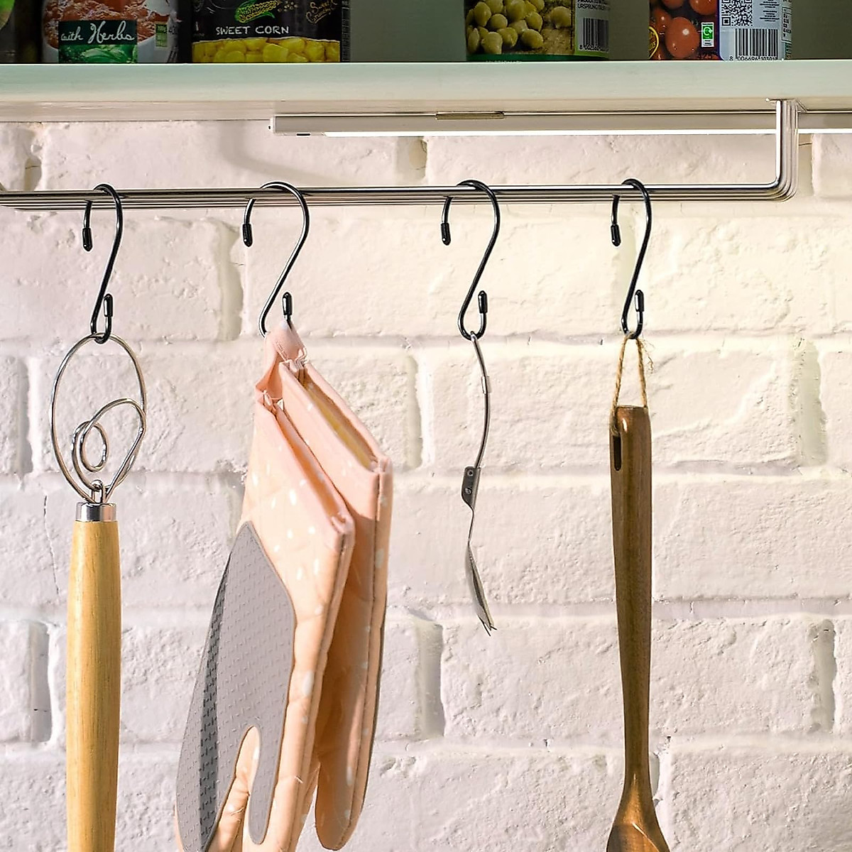 Hotop 36 Pieces 6 Inch S Shaped Stainless Steel Hooks Metal Hanging Hooks Curtain Hooks Pan Pot Holder Rack Hooks for Hanging Pot, Pan, Cups, Plants, Bags, Jeans, Towels (Black)