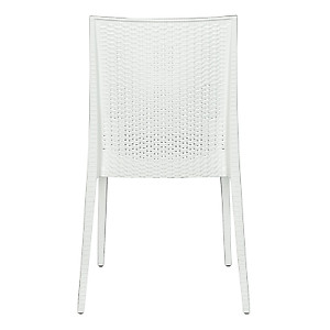 LeisureMod Hickory Indoor-Outdoor Modern Weave Design Stackable Dining Side Chair Set of 4 (White)