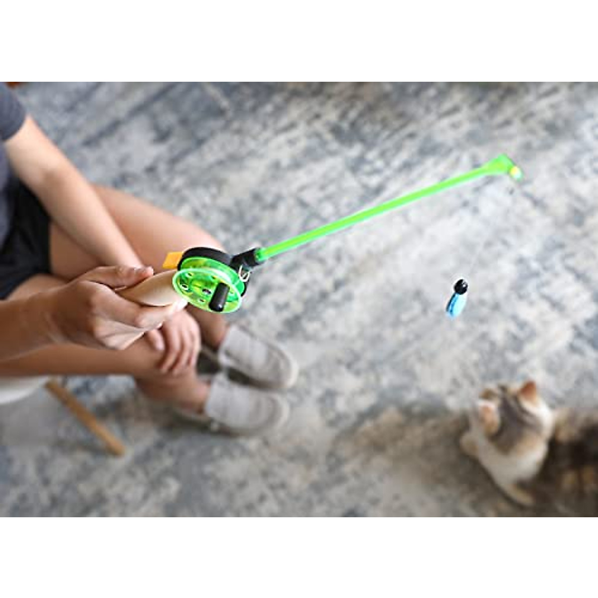 Our Pets Go Fish Cat Fishing Pole Toy with Catnip Fish Teaser and Rod Interactive Cat Wand Toys for Indoor Cats