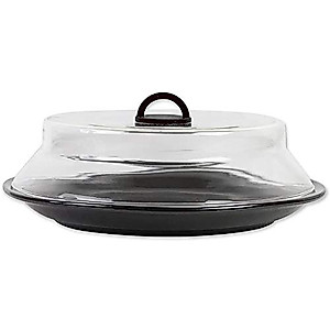 10 Inch Microwaveable Glass Plate Cover w/ Easy-Grip Silicone Handle - Keeps Food from Splattering - Helps Food Heat More Quickly - Handle Stays Cool to Touch - Microwave & Dishwasher Safe