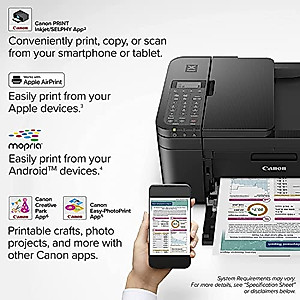Canon PIXMA TR4720 Wireless Color All-in-One Inkjet Printer, Black - Print Copy Scan Fax - 4800 x 1200 dpi, Auto 2-Side Printing, 20-Sheet ADF, 2-Line LCD Display, DAODYANG Printer_Cable