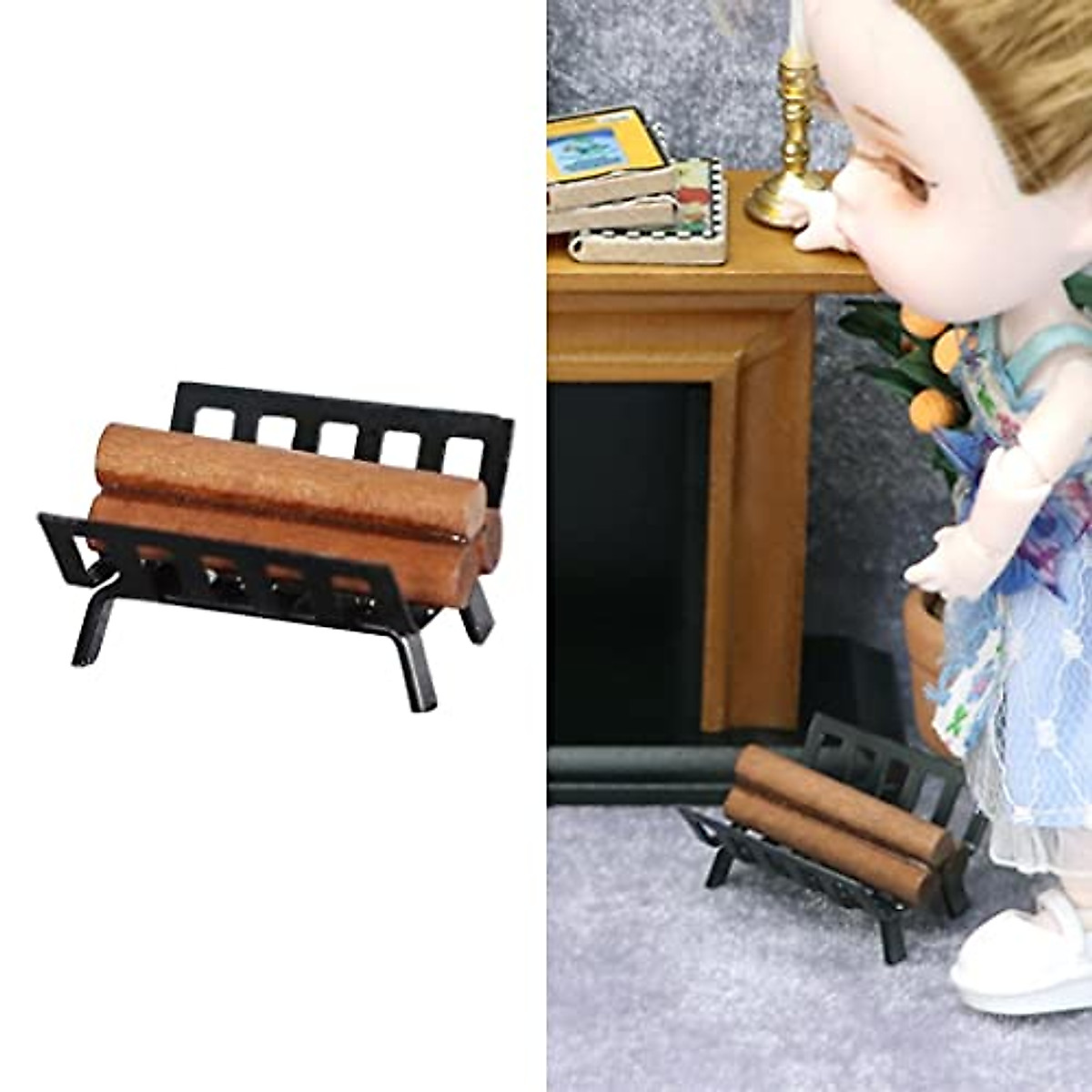 Gazechimp 1:12 Miniature Wood Firewood Rack Holder Cooking Tool Garden Decoration