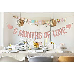 6 Months of Love Banner, Half Way to One Banner, Happy 6 Month, Half Birthday Decorations, 1/2 Birthday Baby Shower Party, First Birthday Party Supplies Rose Gold Glitter