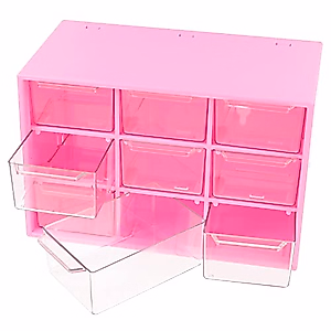 Didiseaon Plastic 3- Layer 9- Drawer Jewelry Box, Compact Storage Organization Drawers Set for Cosmetics, Hair Care, Bathroom, Office, Dorm, Desk, Countertop, 7“X4.6X3.81, Rosy