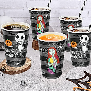 Halloween Disposable Cups for Kids Adult 30 PCS, Halloween Pumpkin Skeleton Disposable Paper Cups for Hot Cold Drinks, Spiderweb Bat Holiday Cups Spooky Halloween Party Supplies 12 OZ Black