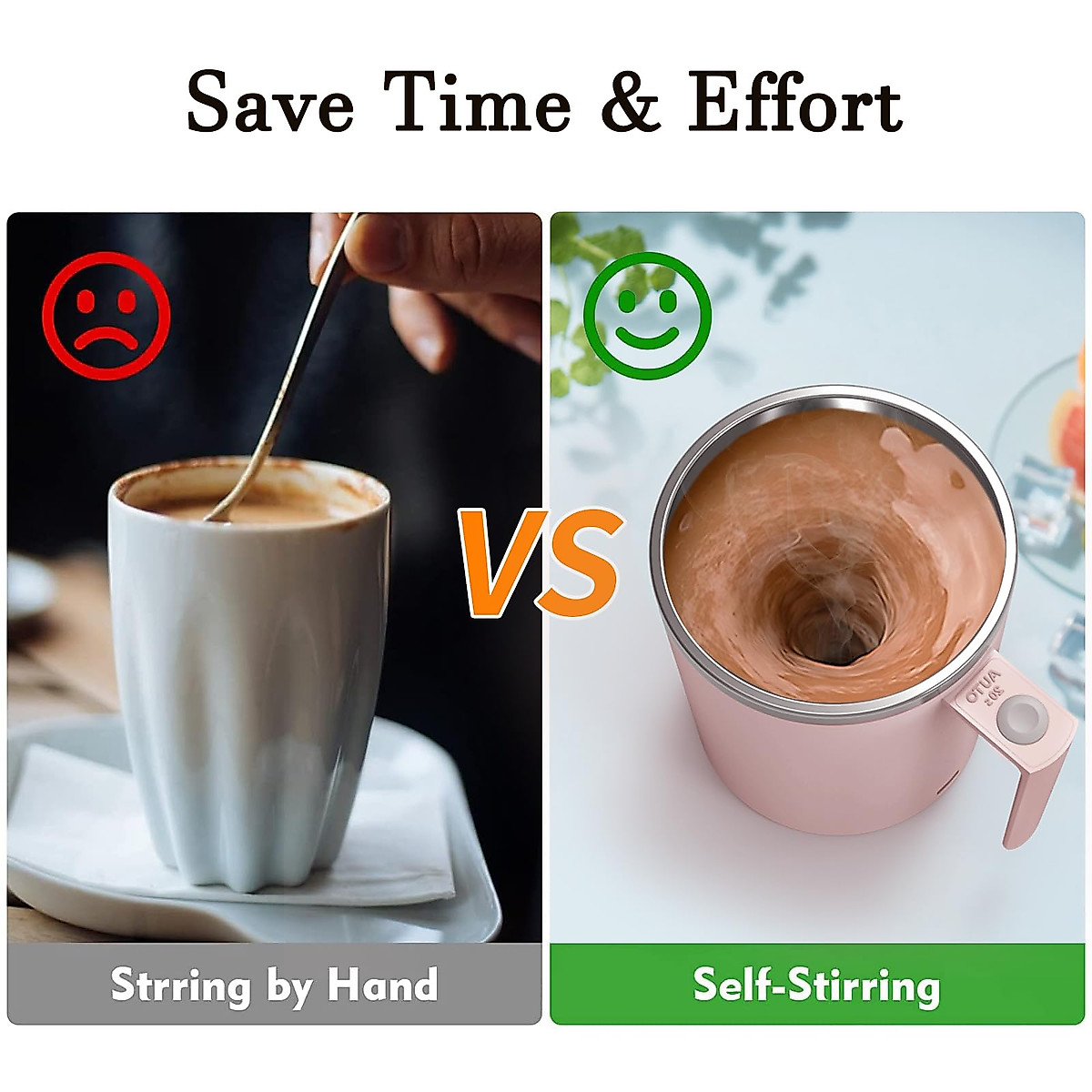 FOXNSK Self Stirring Mug, Self Stirring Coffee Mug Magnetic Stirring Mug Electric Magnetic Stirring Coffee Mug Rechargeable Self Stirring Mug Suitable for Coffee/Milk/Protein Powder (Pink)