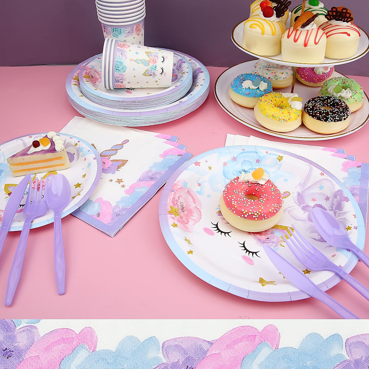 168 Pcs Unicorn Birthday Party Decorations, Unicorn Party Supplies, Unicorn Plates and Napkin Tableware Set for Baby Shower, Birthday, Graduation, Bridal Shower, Holiday Party (purple)