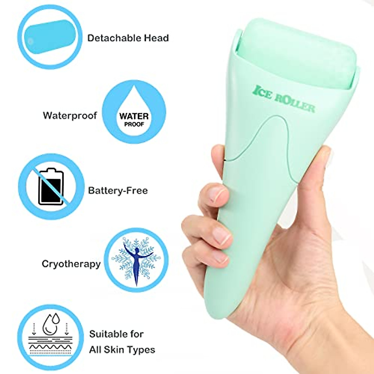 Ice Roller for Face and Body Massage, Facial Roller Skin Care Tool for Reduce Wrinkles and Puffiness, Migraine Pain Relief and Skin Tighten, Cold Therapy for Cooling and Calming(Green)