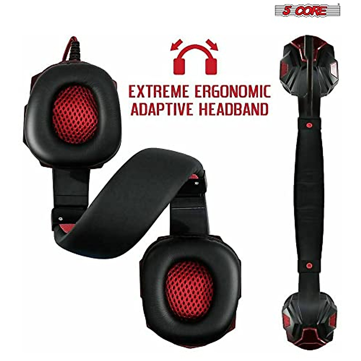 5 CORE Gaming Headset for PS4 PC One PS5 Console Controller, Noise Cancelling Microphone Over Ear Stereo Headphones with Mic, LED Light, Bass Surround, Earmuffs for Laptop Mac NES Games HDP GM1 R