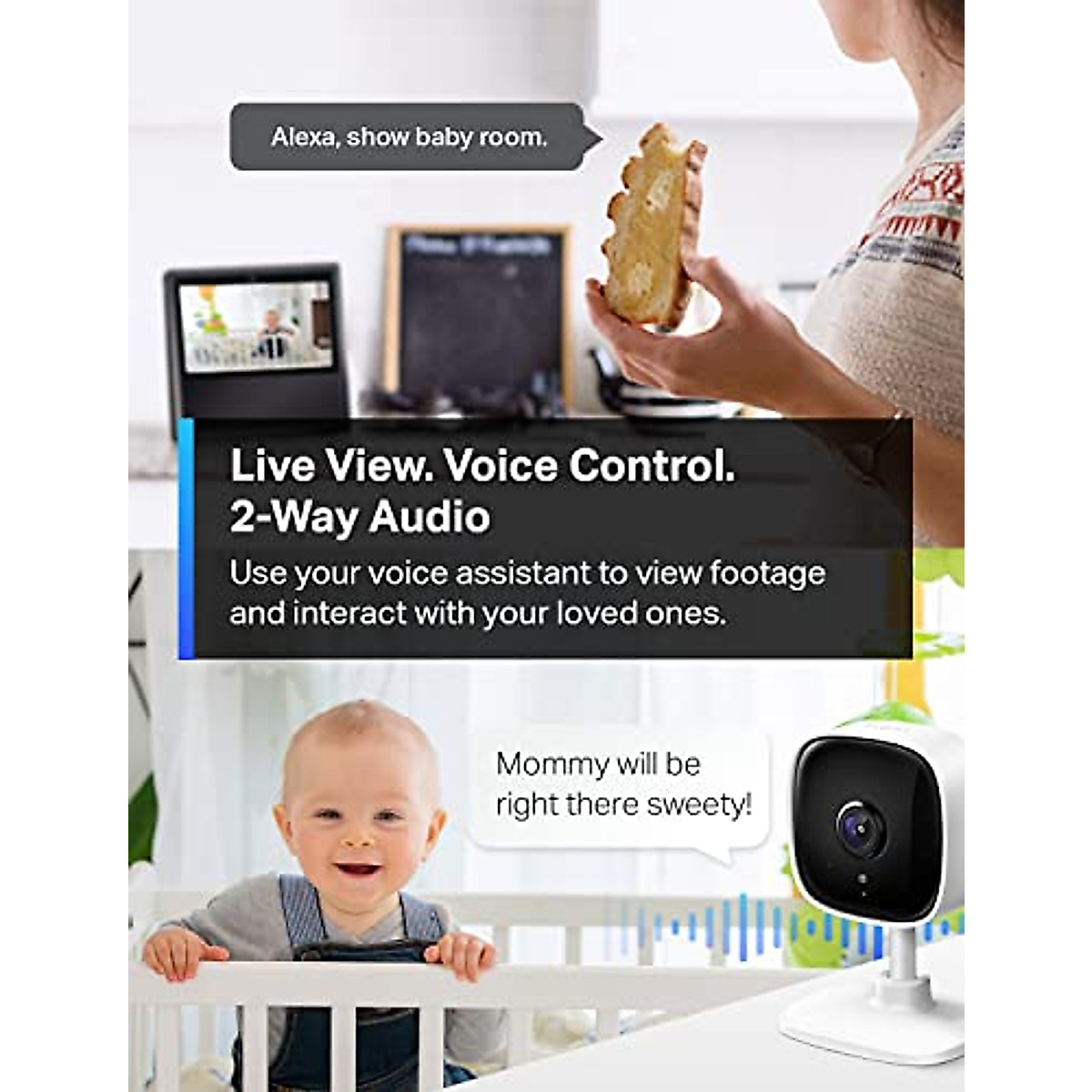 TP-Link Tapo 1080P Indoor Security Camera for Baby Monitor, Dog Camera w/ Motion Detection, 2-Way Audio Siren, Night Vision, Cloud & SD Card Storage, Works w/ Alexa & Google Home (Tapo C100)