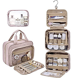 MIZATTO Toiletry Bag for Women, Hanging Travel Makeup Bag Organizer with TSA Approved Transparent Cosmetic Bag for Full Sized Toiletries, Makeup Brushes, Travel Accessories