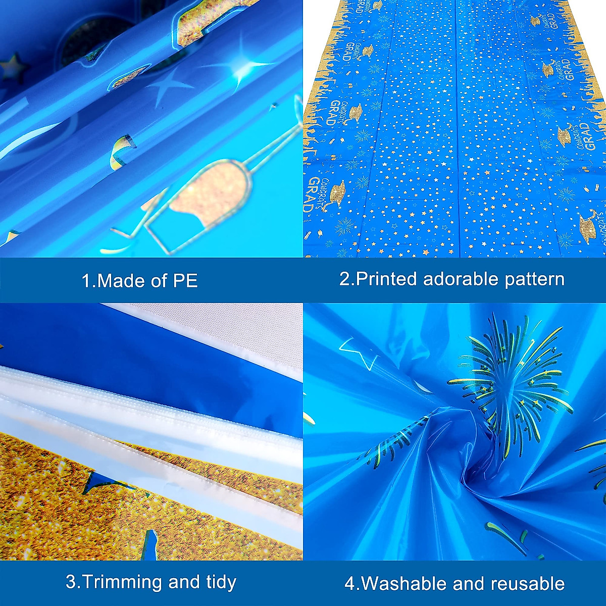 KatchOn, Blue and Gold Graduation Tablecloth - XtraLarge 108x54 Inch, Pack of 3 | Congrats Grad Tablecloth, 2024 Graduation Party Decorations | Blue and Gold Graduation Decorations Class of 2024