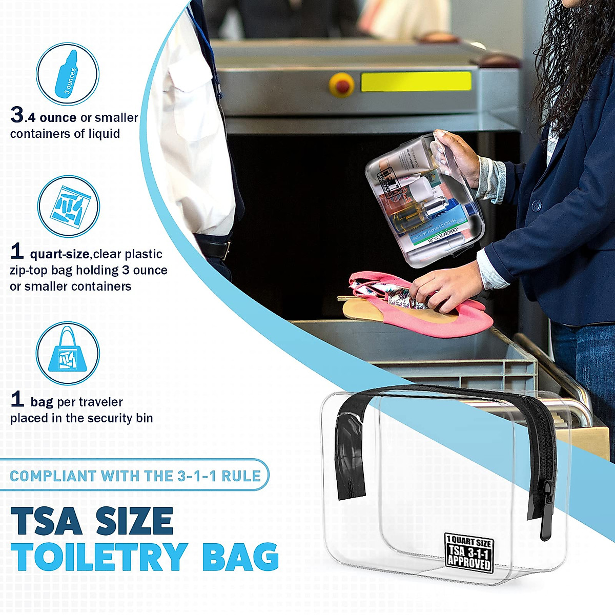 EASYFUN TSA Approved Toiletry Bag Clear Quart Bag Travel Makeup Bags 3 PCS Travel Accessories Small Cosmetic Pouch With Zipper Carry On Airport Airline Quart Size For Men Women