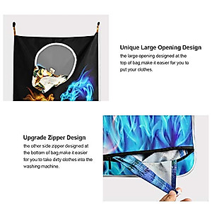 Red Blue Fire Dragon Hanging Laundry Hamper Bag Animal Monster Dirty Clothes Bag,Over The Door Cloth Basket with Hooks, for Bathroom, Bedroom, Storage, Space Saving, Wall, College, Closet