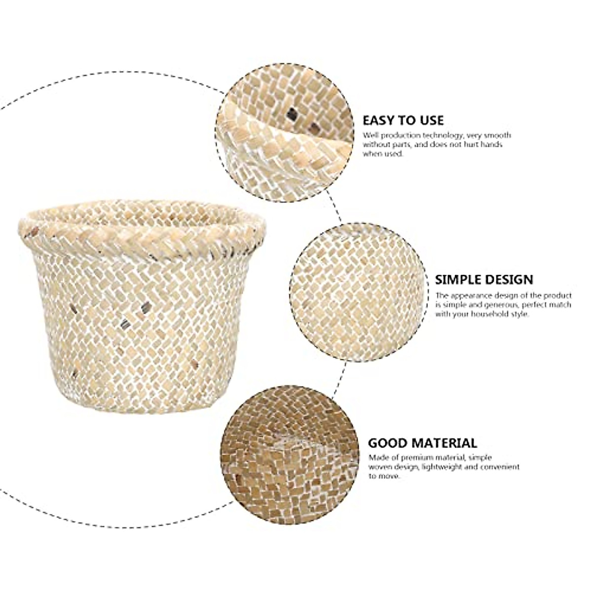 Zerodeko Woven Hamper 2pcs Rattan Trash Can Woven Water Hyacinth Wicker Waste Basket Garbage Container Bin Plant Pot Laundry Basket for Bathroom Kitchen Woven Baskets