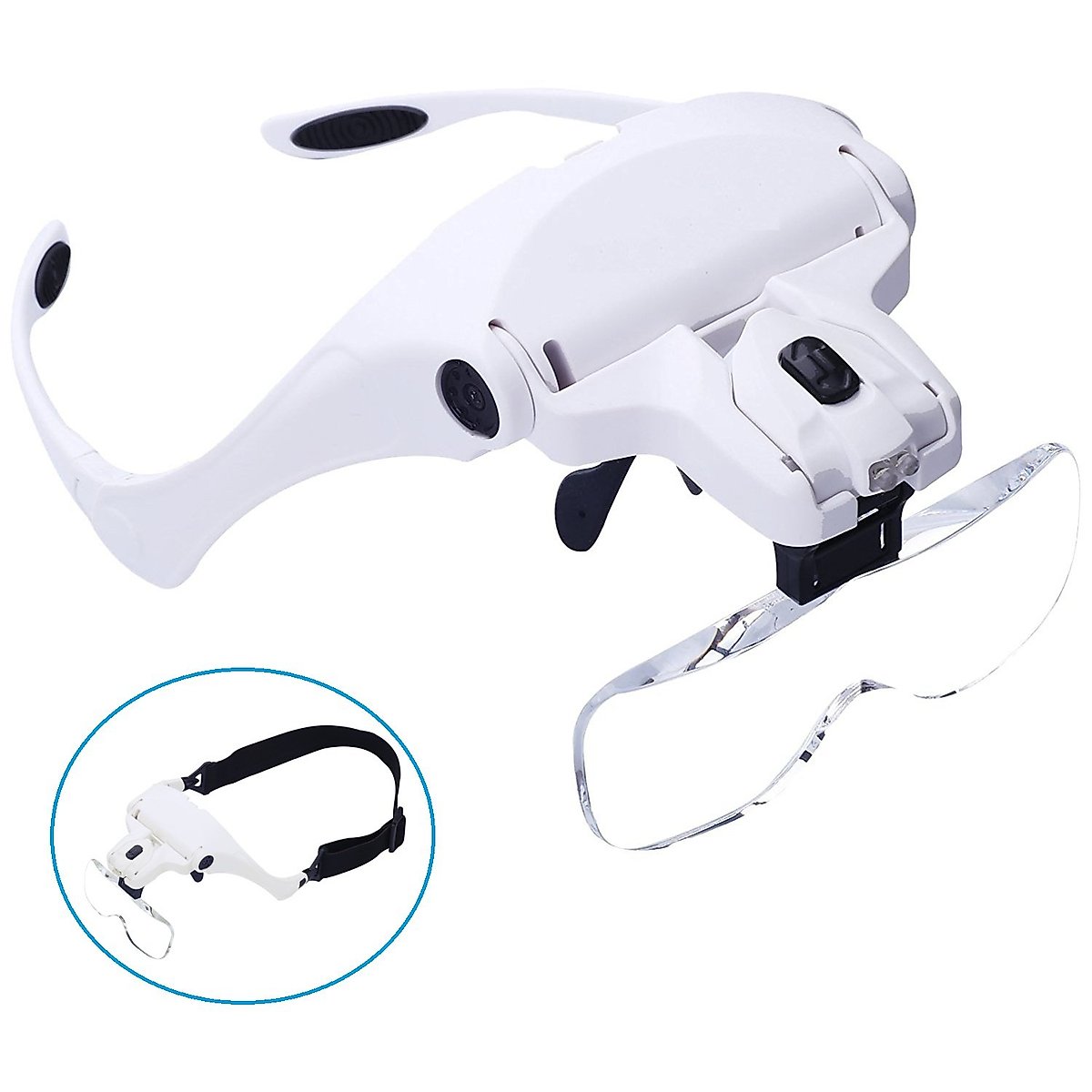 Glam Hobby h6902B Head Mount Magnifier with LED Head Light Bracket and Headband, 5 Replaceable and Interchangeable Lenses: 1.0X, 1.5X, 2.0X, 2.5X, 3.5X