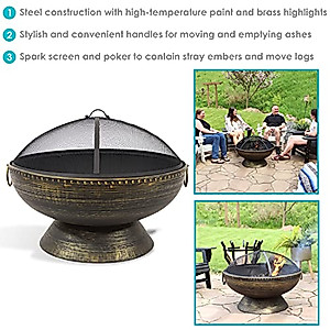 Sunnydaze 30-Inch Fire Pit Bowl with Spark Screen, Fireplace Poker, and Metal Grate - Black High-Temperature Paint Finish