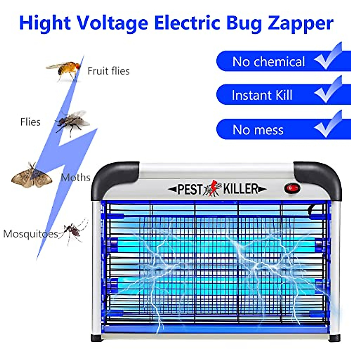 Bug Zapper Indoor,Powerful 2800V Electric Mosquito Fly Zapper,Insect Killer Lamp & Repellent with 20W UV Light,Plug-in Home Pest Control Bug Catcher/Eliminator/Eradicator for Gnat,Fruit Fly,Moth