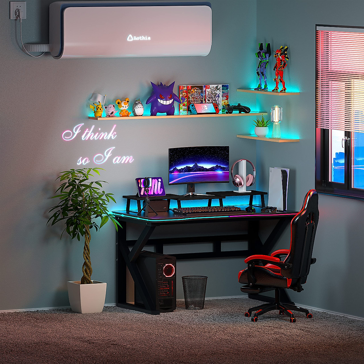 Aothia Desk Dual Monitor Stand Riser - Computer Stand For Desktop Monitor, Desk Shelf For Monitor, Wood Monitor Stand With Adjustable Length And Angle, Desktop Organizer, Large Monitor Stand (Black)