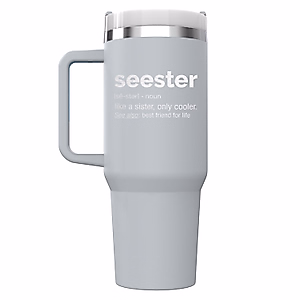 shop4ever Seester Definition Engraved Insulated Stainless Steel Tumbler with Handle, Lid, and Straw 40 oz. Funny Gift for Sister Best Friend (Fog)
