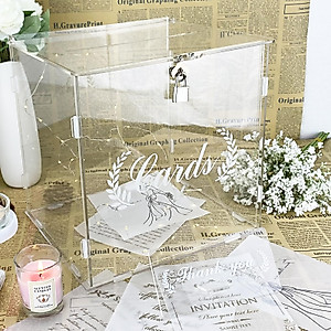 FCDECOR Acrylic Wedding Card Box with Lock, Clear Card Boxes for Wedding Reception with Ear of Wheat Sign for Honey Moon Fund Wedding Decor, Baby Showers, Birthdays, Bridal, Graduation Party Supplies