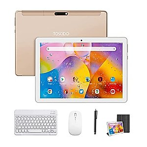 TOSCiDO Tablet 10 inch Tablet with Keyboard (Gold)