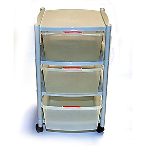 Rolling Storage Cart of 3 translucent removable drawers on wheels for anywhere: kids’ room, garage, workshop, or sewing room