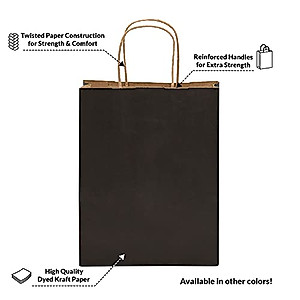 Black Gift Bags - 8x4x10 Inch 100 Pack Small Black Kraft Paper Shopping Bags with Handles, Plain Mini Totes for Small Business, Retail, Boutique Merchandise & Supplies, Birthday Party Gift Wrap, Bulk