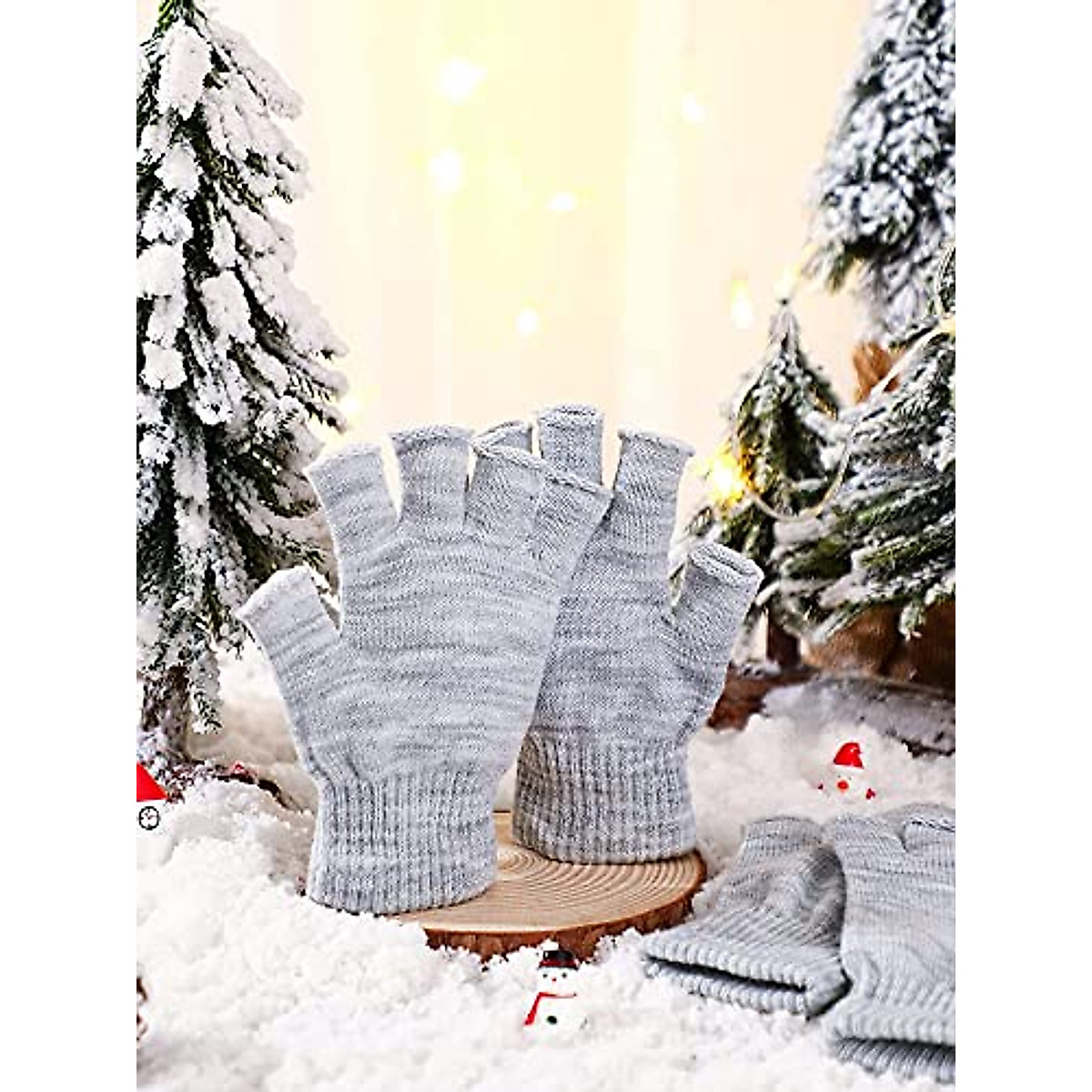 SATINIOR 2 Pair Unisex Half Finger Gloves Winter