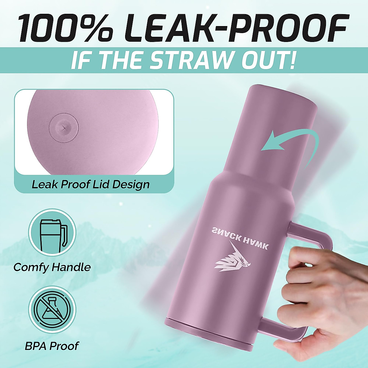 Snack hawk 40oz Insulated Stainless Steel Travel Coffee Tumbler with Handle and Straw | 100% Leak-Proof Mug | Car Cupholder Friendly | Perfect Water Cup Gift for Everyone