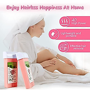 Roll on Wax Warmer Kit, Wax Roller Kit for Hair Removal, Painless Waxing for Hair, Eyebrow, Facial, Armpit, Bikini, Brazilian Include 2 Rose Wax & Pink Roll on Wax Cartridge for Home
